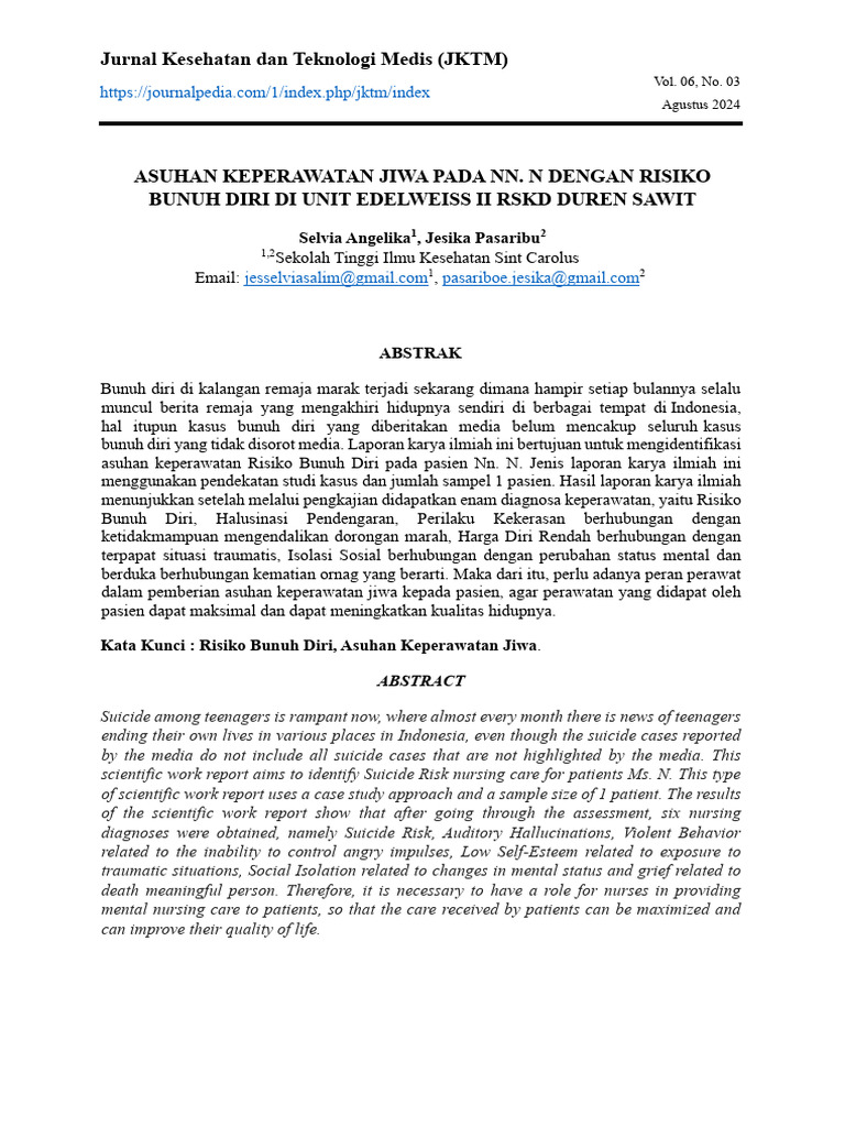 RISIKO BUNUH DIRI DI UNIT EDELWEISS II RSKD - Jesika - Selvia | PDF