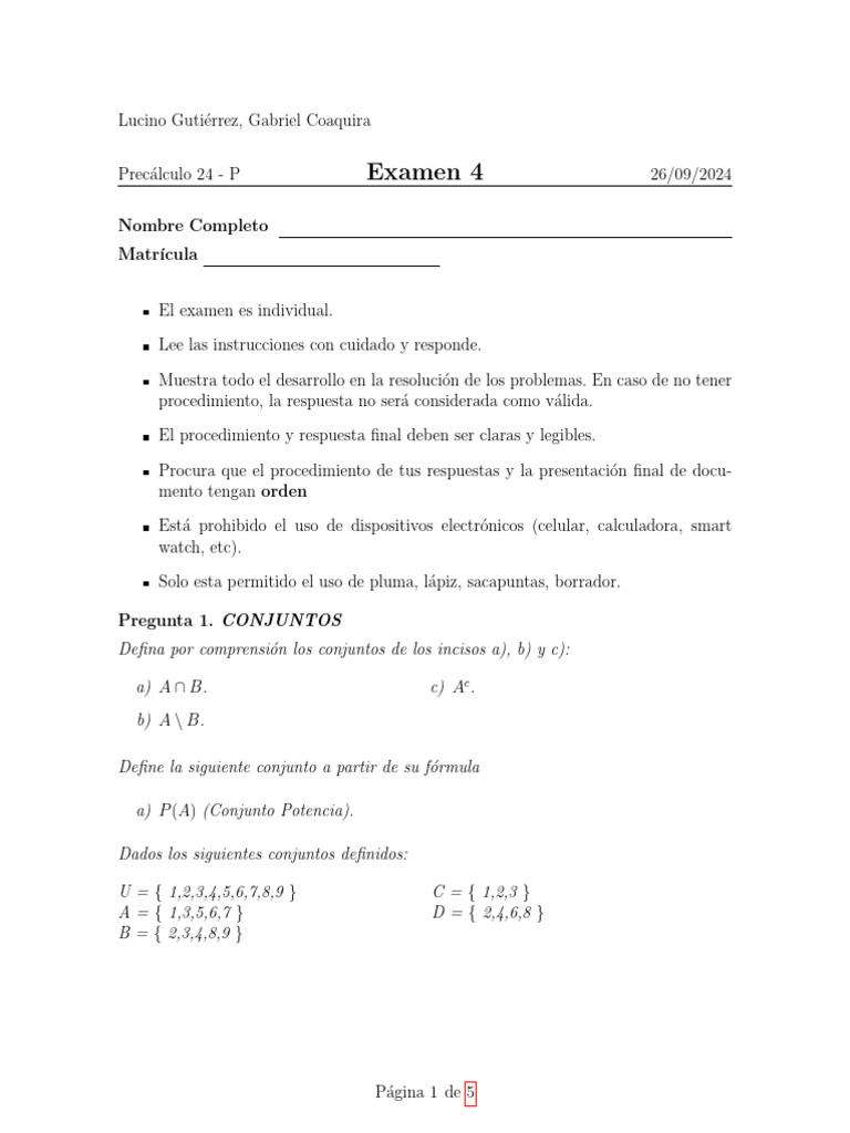 Examen4 - 24P Precalculo | PDF | Ecuaciones | Geometría