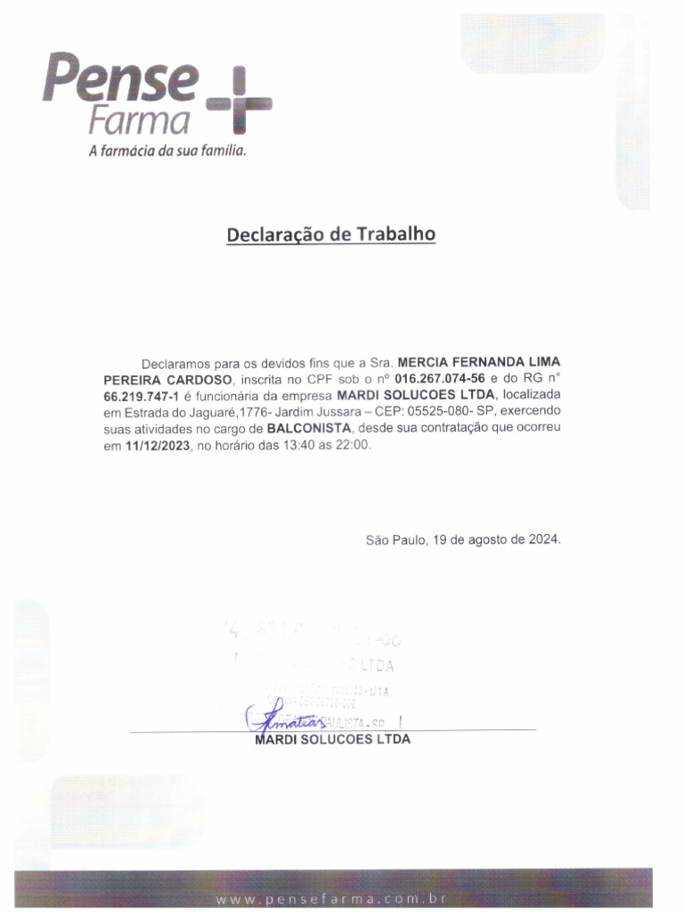 Declaração Comprimido | PDF