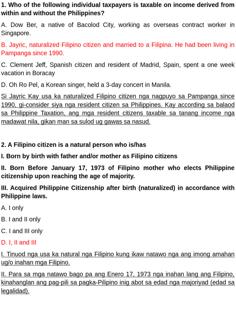 Tax Midterm Exam Answer Key With Explanation | PDF | Taxes | Income Tax