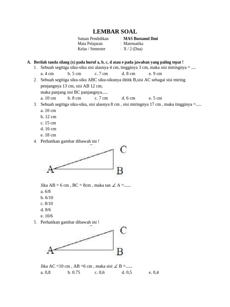 Soal Uas MTK Kelas 10 Ma | PDF
