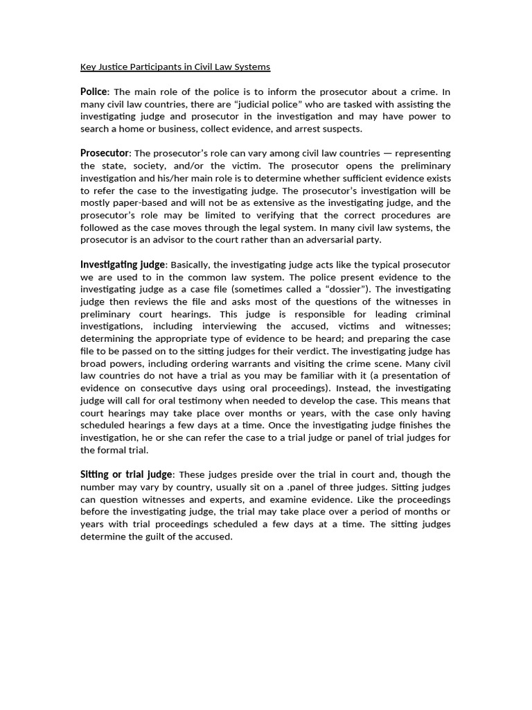 Key Roles in Civil Law Justice Systems | PDF | Prosecutor | Trials