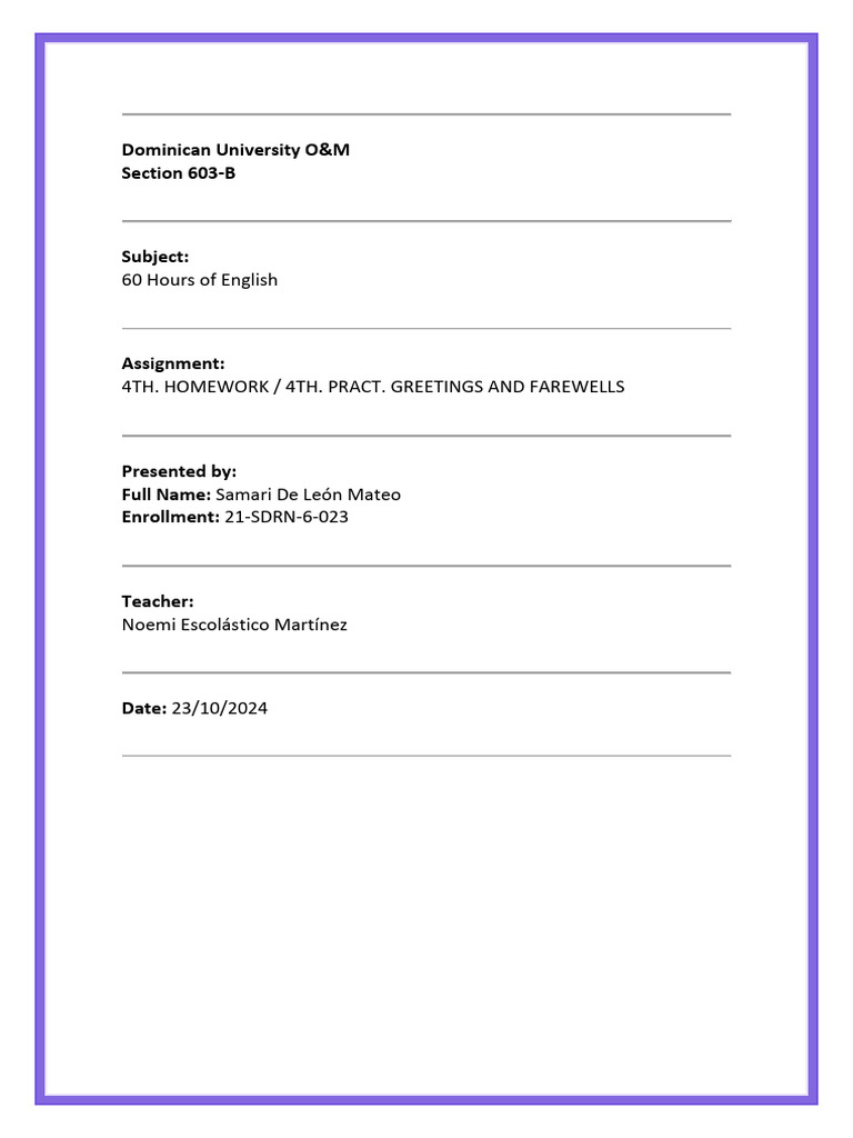 4TH. Homework and 4TH. Pract. Greetings and Farewells | PDF | Language ...