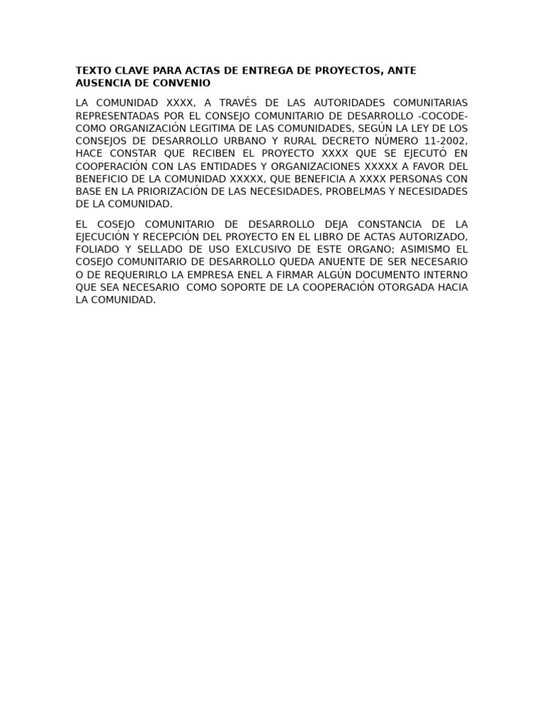 Texto Clave para Actas de Entrega de Proyectos | PDF