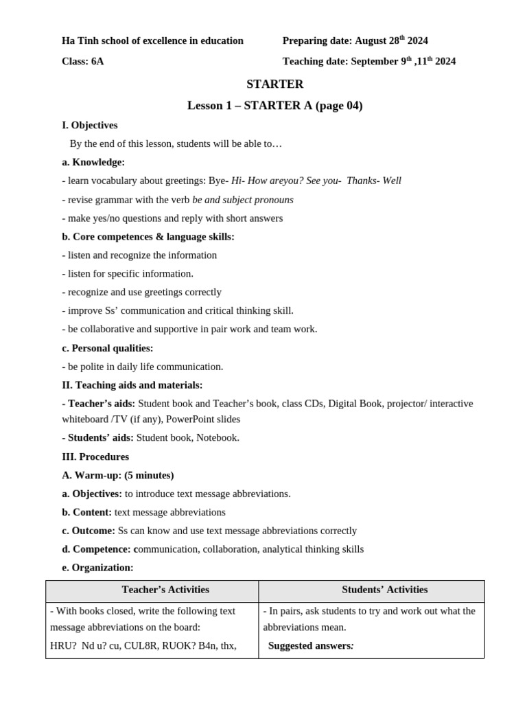 Achiever's A1 Lesson Plan | PDF | Grandparent | Teachers