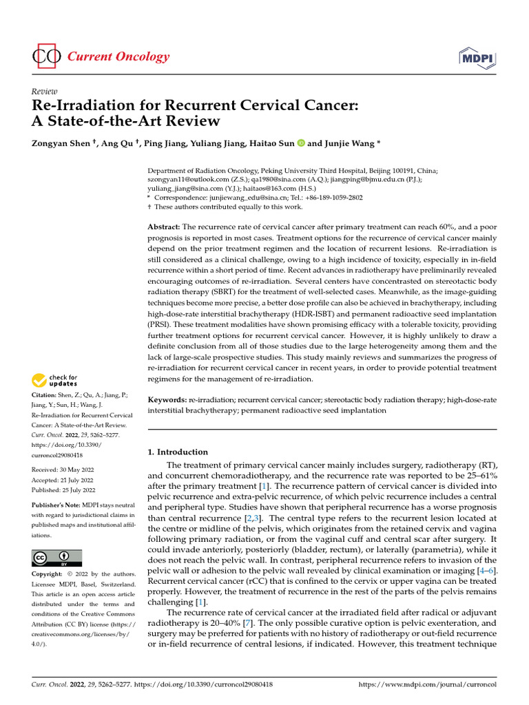Re-Irradiation: Recurrent Cervical Cancer A State of The Art Review ...