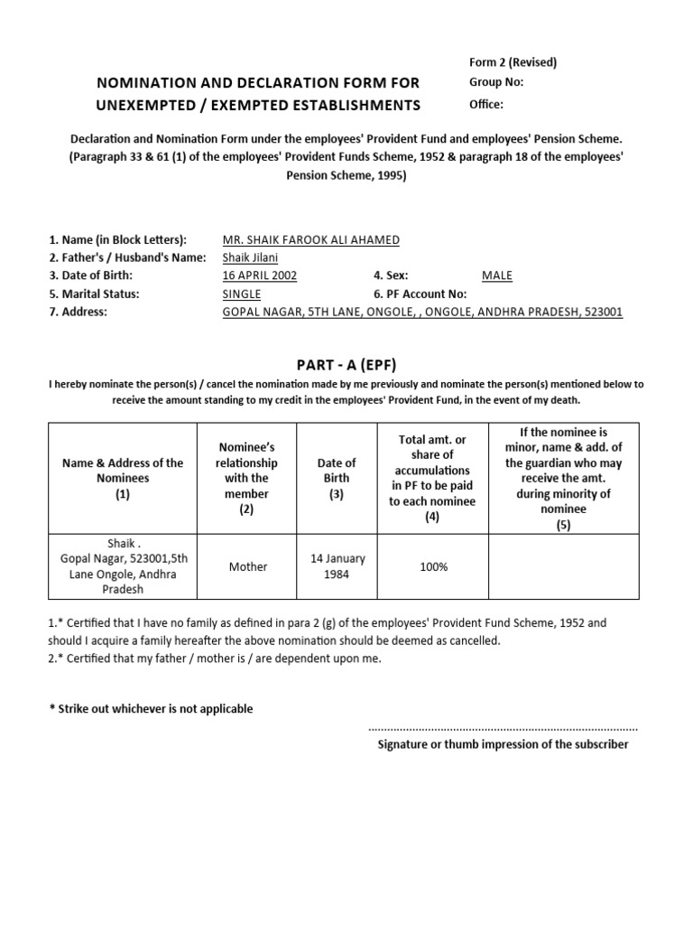 EPF and EPS Nomination Form Guide | PDF | Government | Employment Compensation