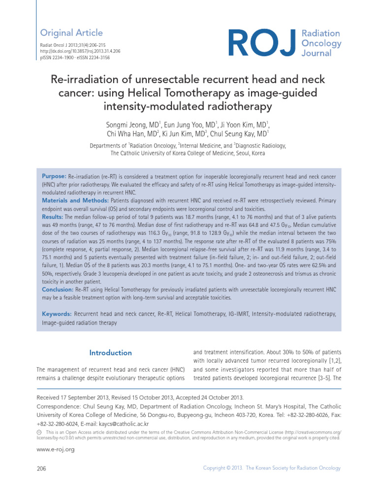 Re-Irradiation: Unresectable Recurrent Head and Neck Cancer - Using ...