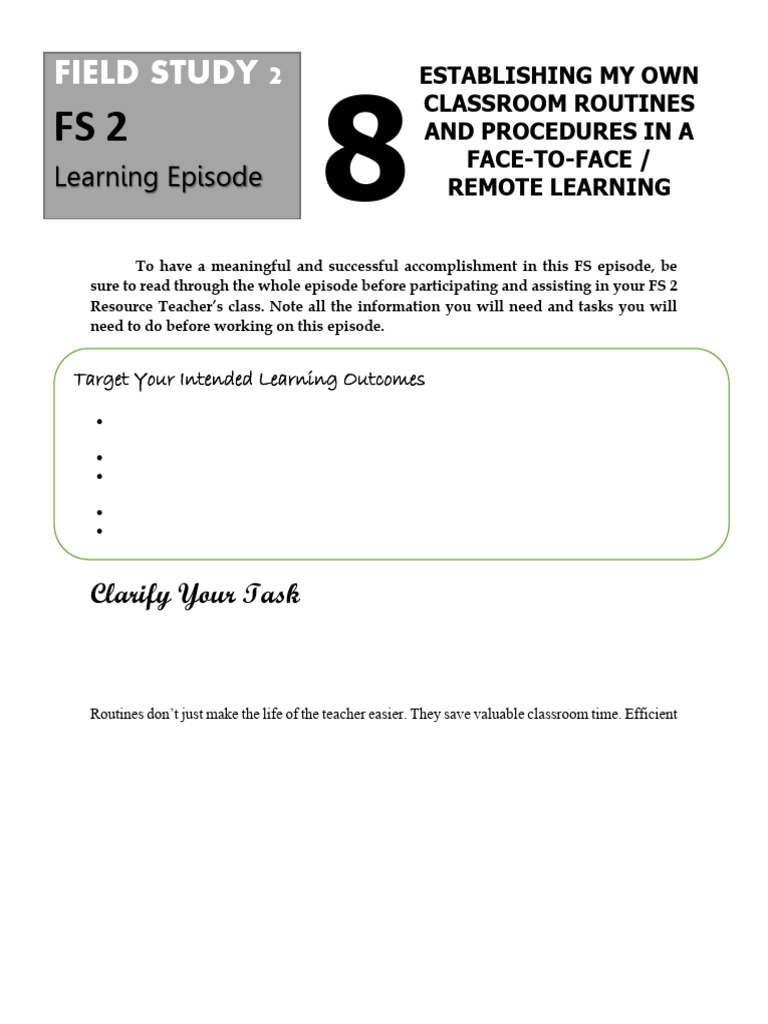 FS 2 Learning Episode 8 | PDF | Learning | Classroom