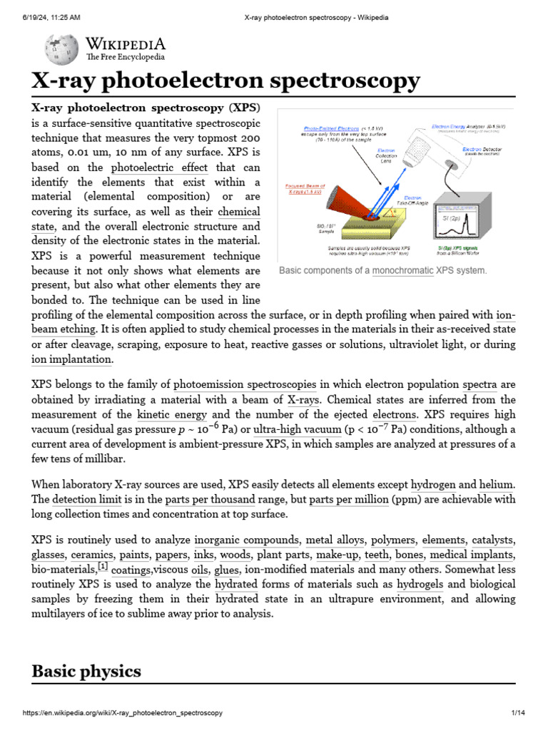 X-Ray Photoelectron Spectroscopy - Wikipedia | PDF | X Ray ...