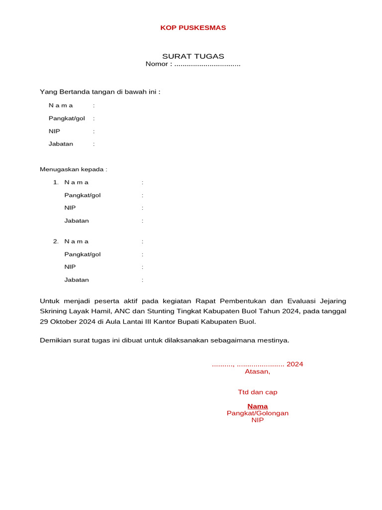 Contoh Surat Tugas | PDF