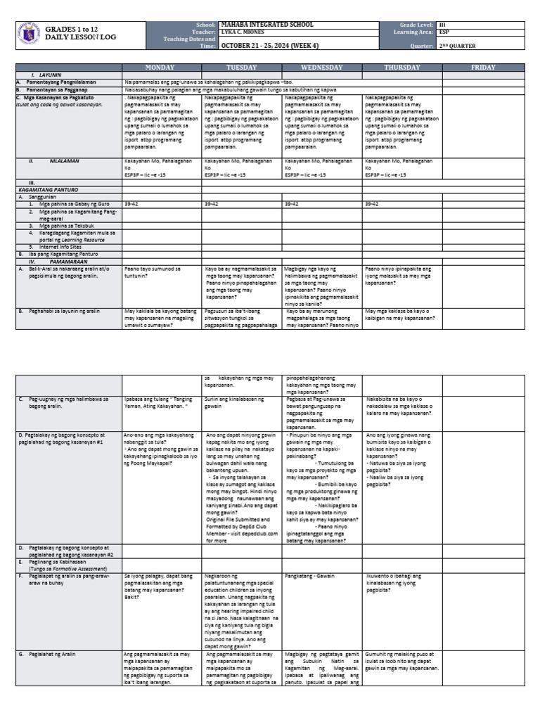 DLL - Esp 3 - Q2 - W4 | PDF