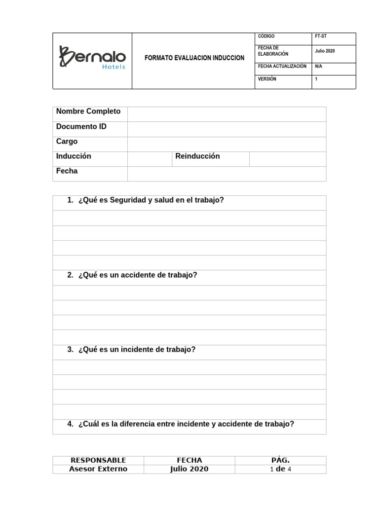 Formato Evaluación de Inducción | PDF