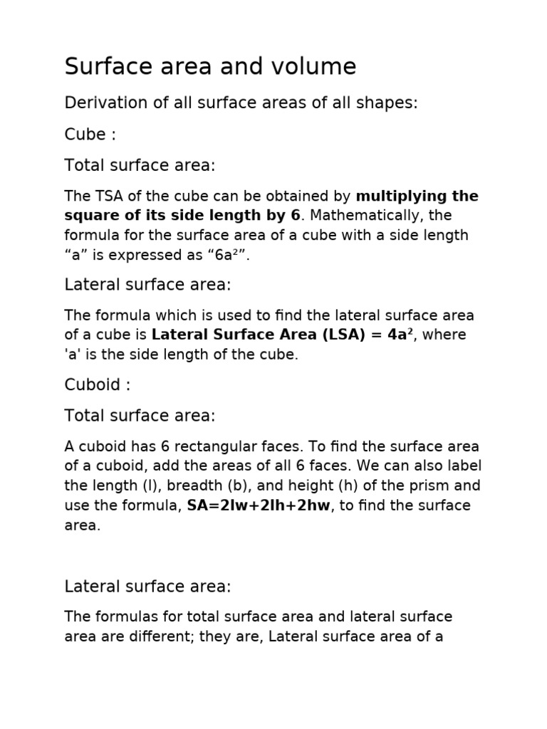 Surface Area and Volume: Derivation of All Surface Areas of All Shapes ...