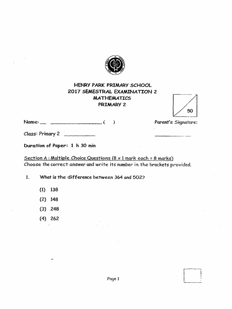 P2 Maths SA2 2017 Henry Park Exam Papers | PDF
