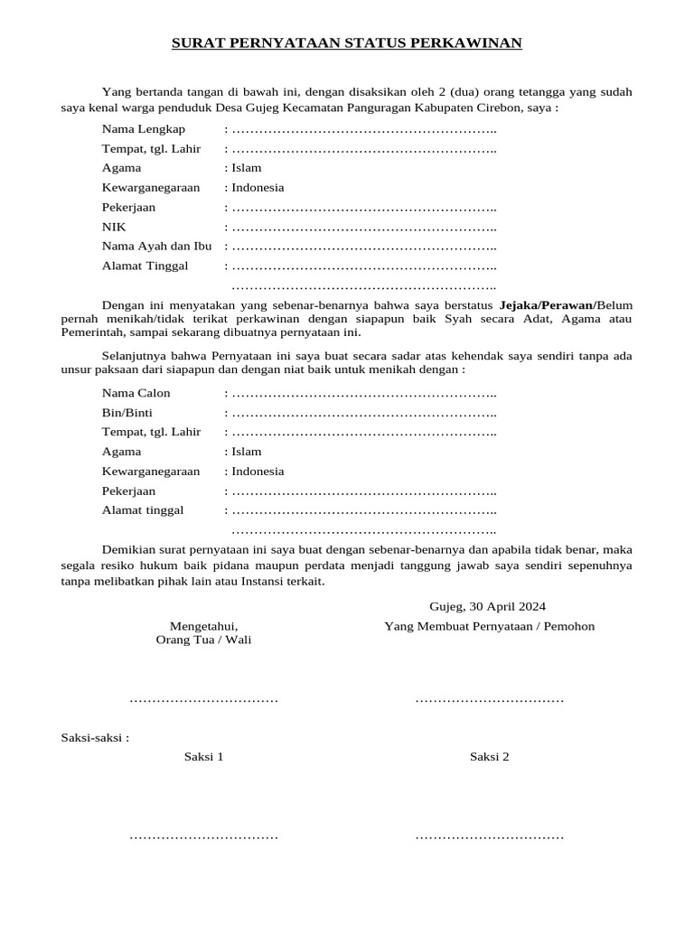 Surat Pernyataan Status | PDF