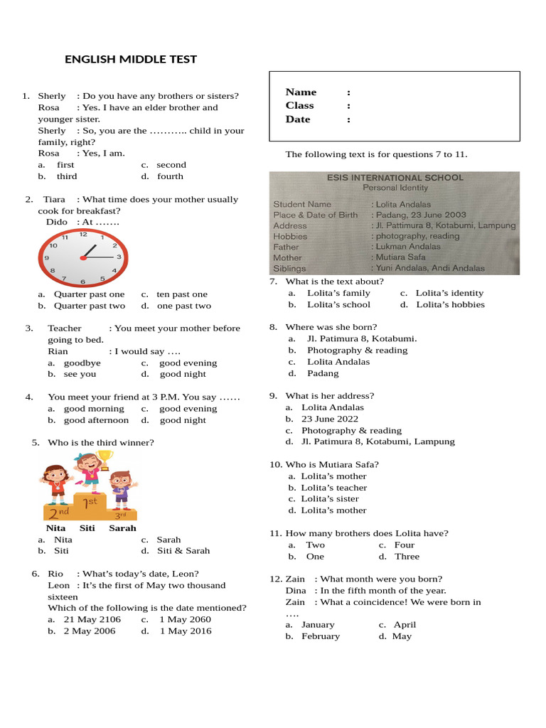 English Middle Test | PDF