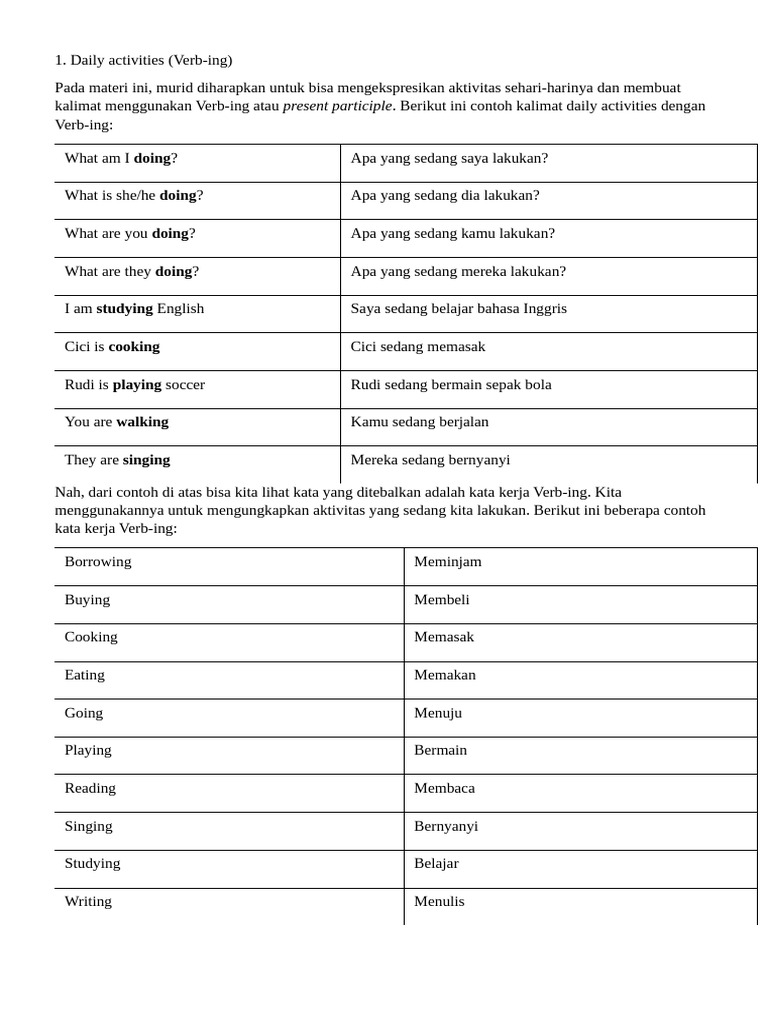 Materi Verb-Ing | PDF