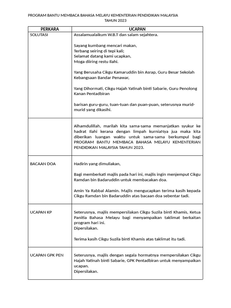 Skrip MC Bantu Baca | PDF