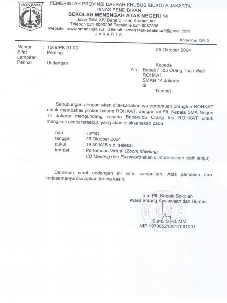 1566 - Surat Undangan Pertemuan Orangtua ROHKAT | PDF