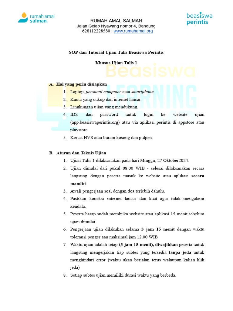 SOP Dan Tutorial Ujian Tulis Beasiswa Perintis 2025 | PDF | Karier ...