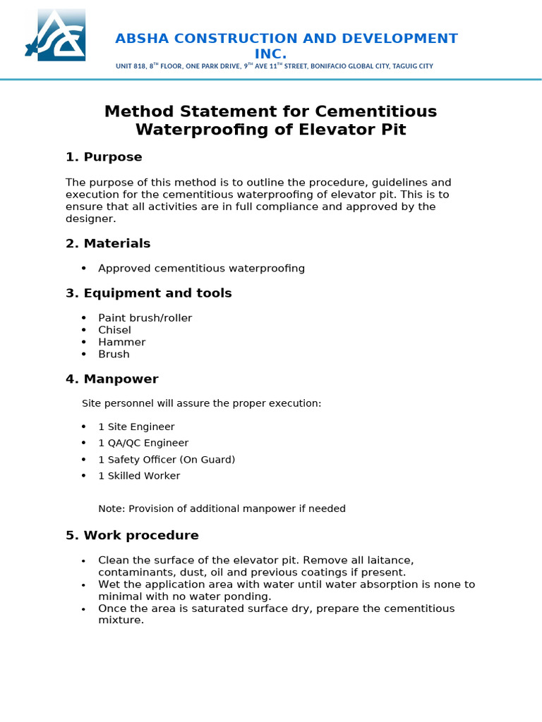 Cementitious Waterproofing Method | PDF