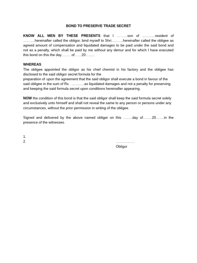 Bond To Preserve Trade Secret | PDF | Politics | Law