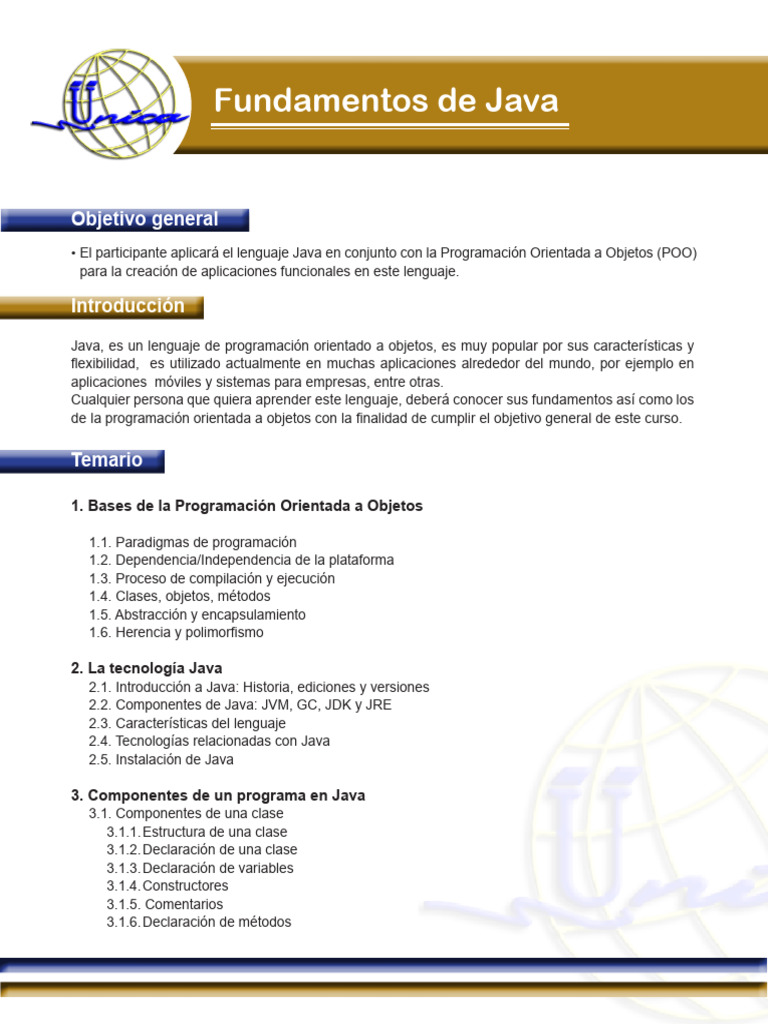 Curso Básico de Java y POO | PDF | Java (lenguaje de programación) | Lenguaje de programación