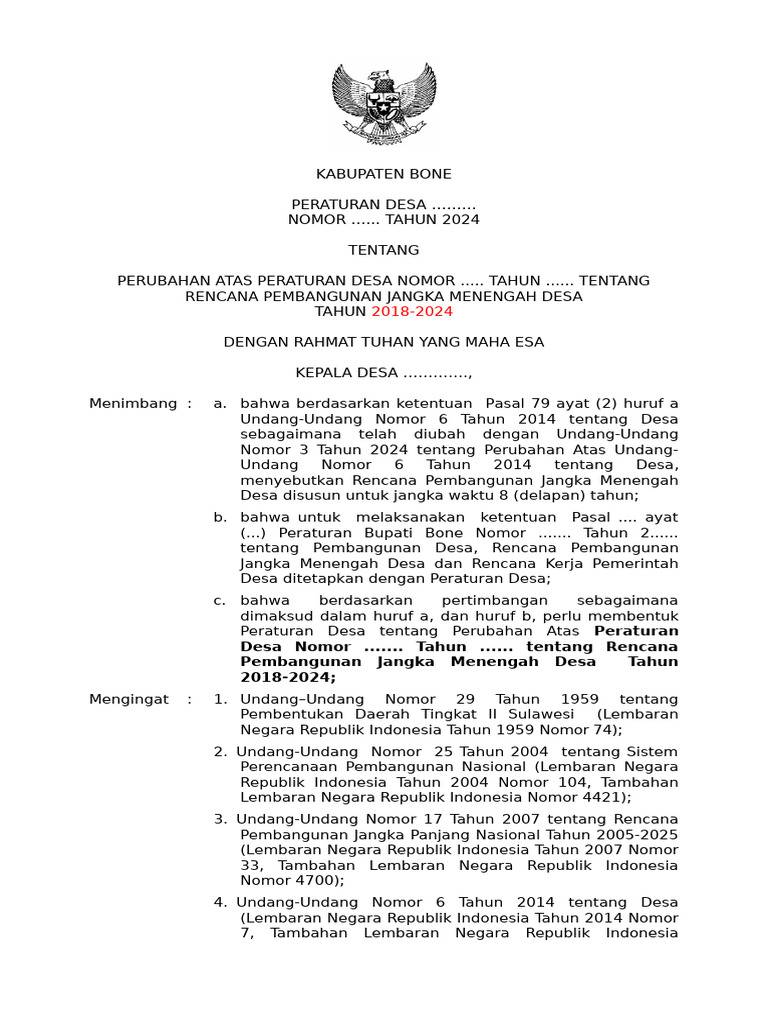 Rancangan Perubahan Perdes RPJM Desa (Kades 8th) | PDF