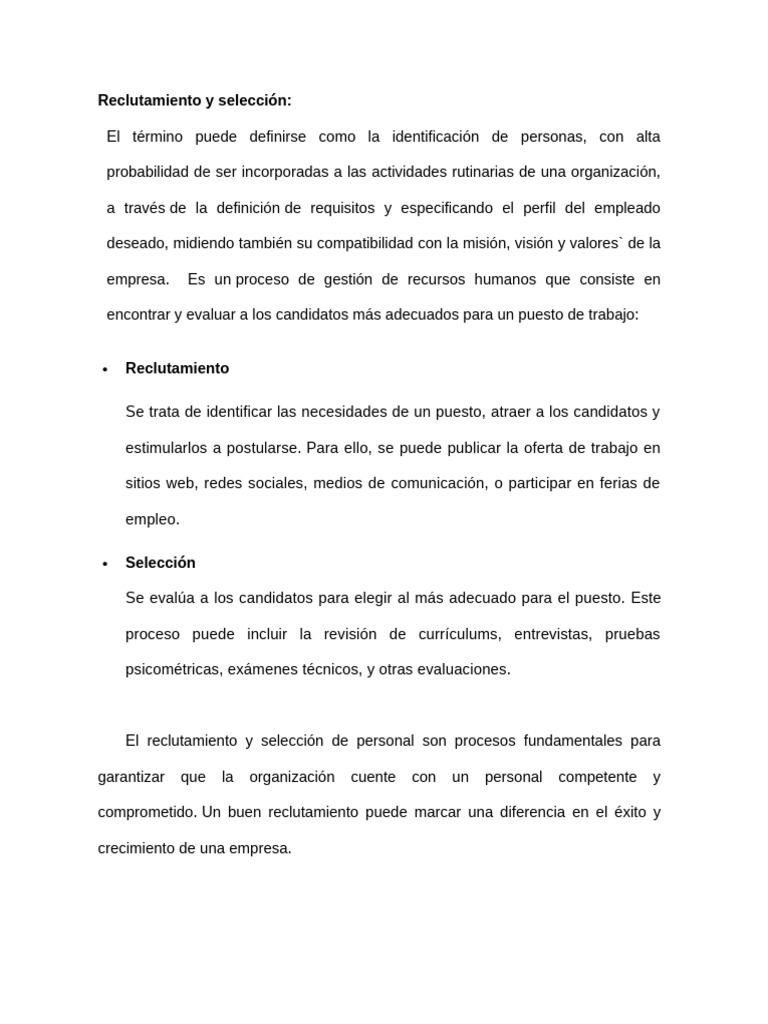 SANDRA CASTILLO 12.431.314 Reclutamiento y Seleccion | PDF ...