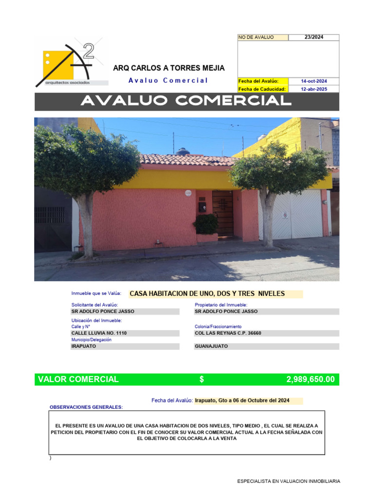 Avaluo Calle Lluvia 2024 | PDF | Fundación (Ingeniería) | Hormigón