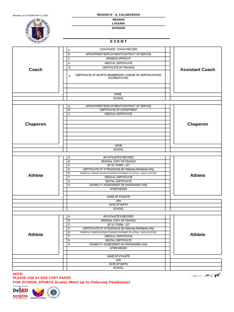 Athlete Documentation for Palarong Pambansa | PDF | Evidence