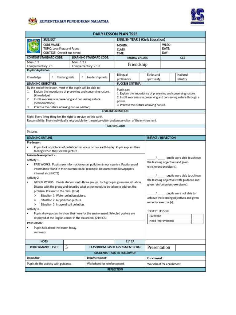 BI Y2 LP TS25 - Civic Education | PDF | Lesson Plan | Learning