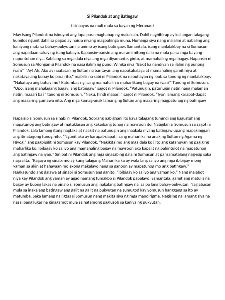 Si Pilandok at Ang Batingaw | PDF