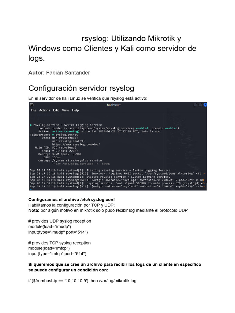 Tarea Rsyslog - Fabian Santander | PDF | Servidor (Computación) | Internet