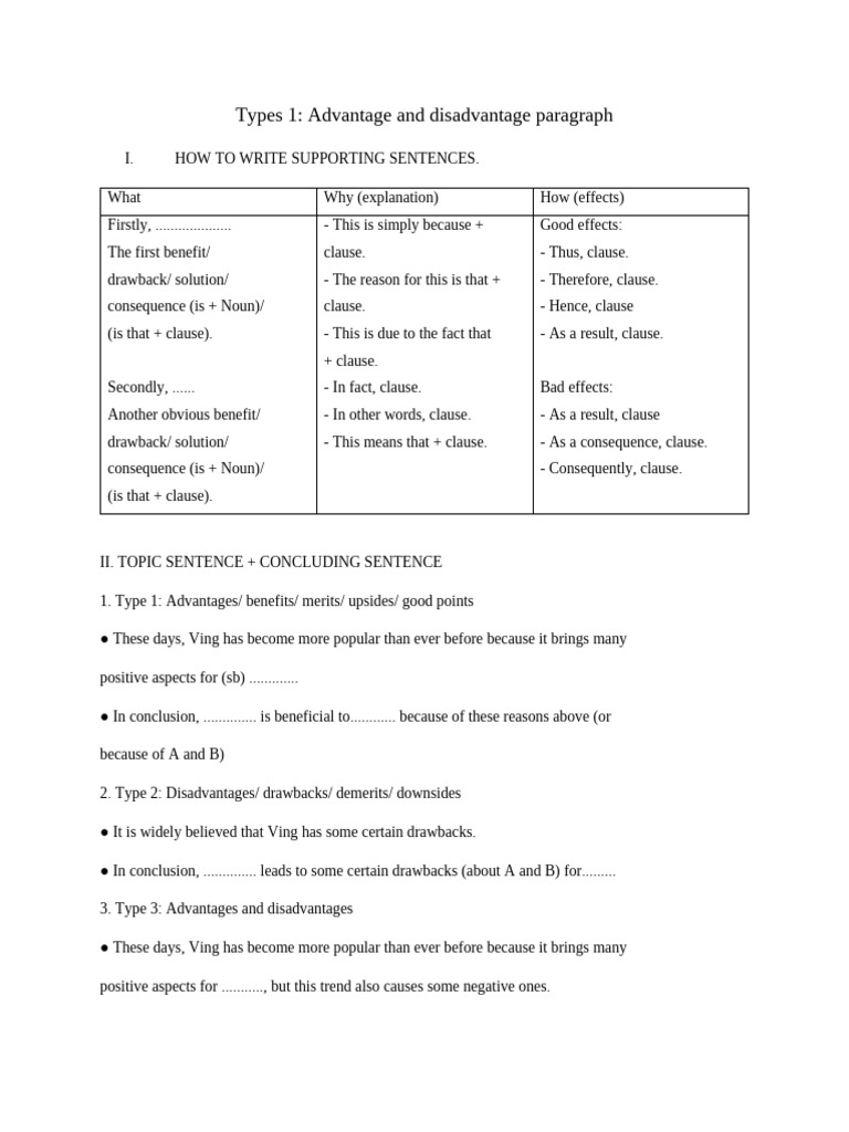 Types 1 Advantage and Disadvanatge | PDF | Sentence (Linguistics) | Clause