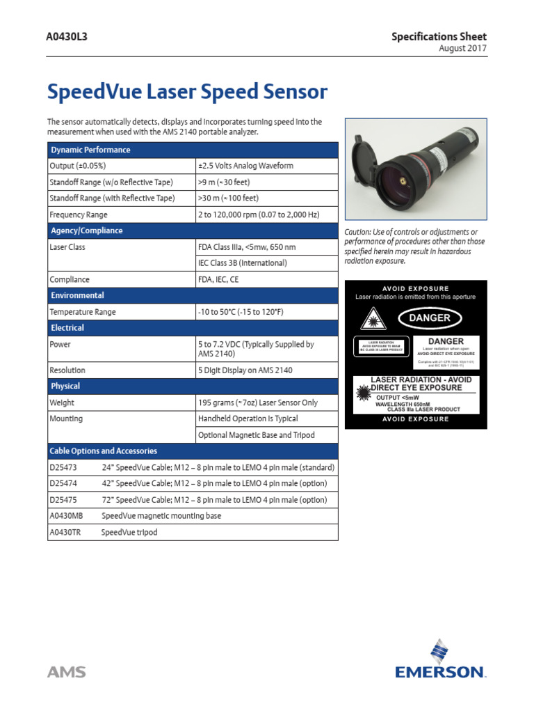 Specifications Sheet Speedvue Laser Speed Sensor A0430l3 Ams en 39652 ...