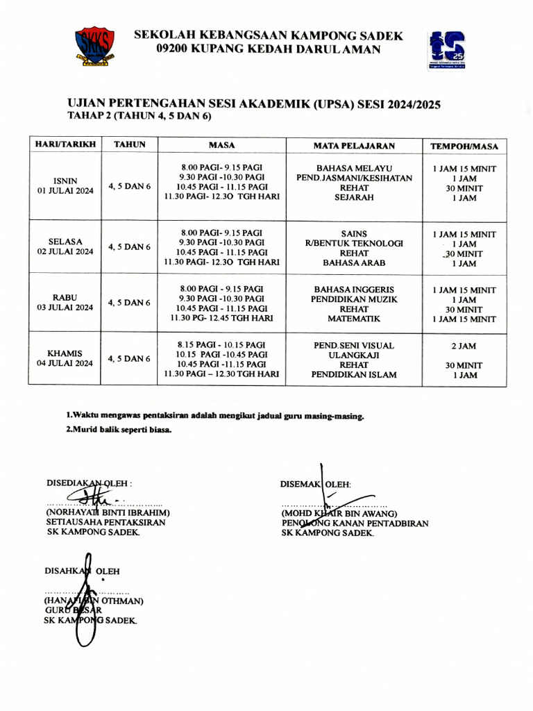 Jadual Waktu UPSA | PDF