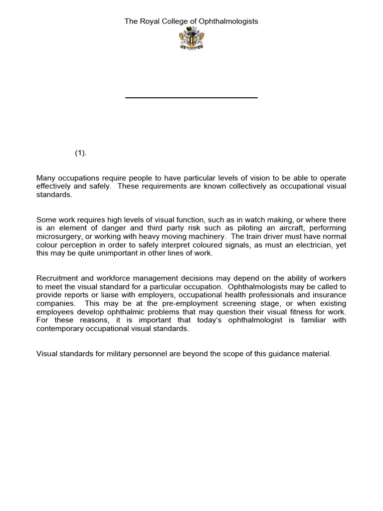 Occupational Visual Standards | PDF | Glasses | Sunglasses