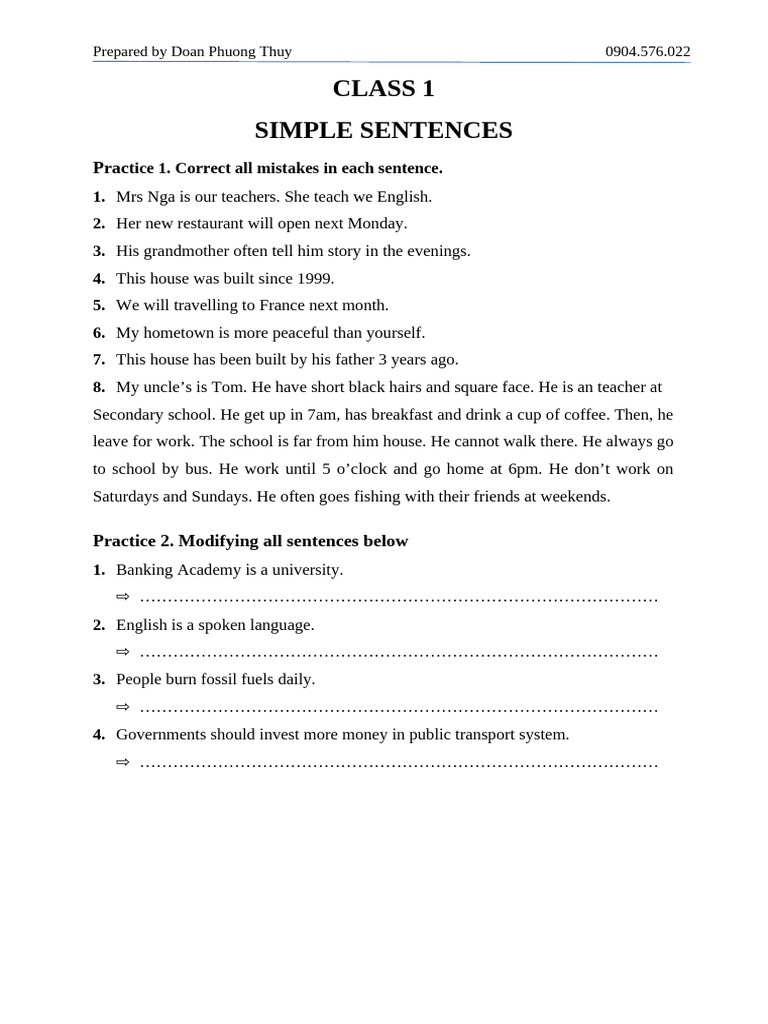 Simple Sentences | PDF