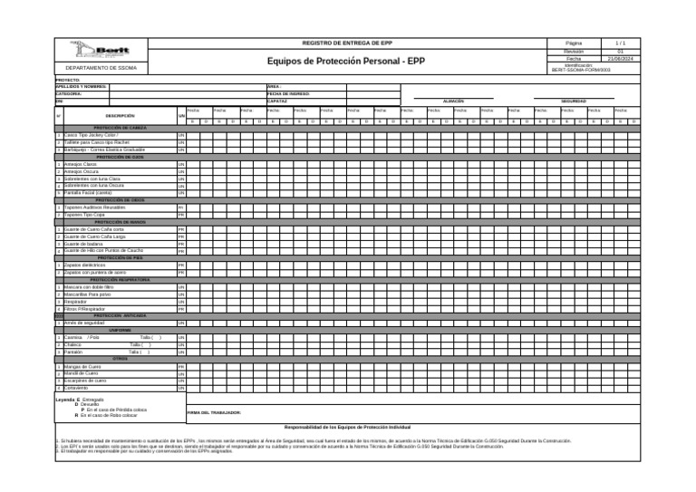 Berit-Ssoma-Form-0003 - Registro de Entrega de Epp | PDF