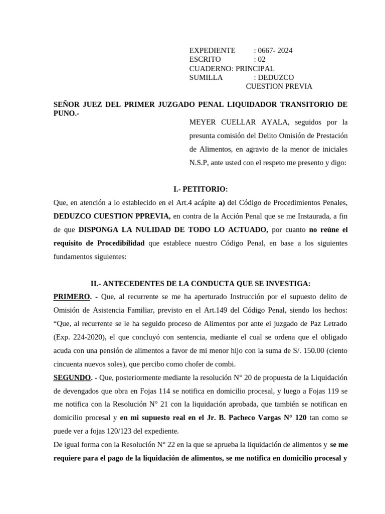 Cuestion Previa | PDF | Sentencia (ley) | Pensión alimenticia