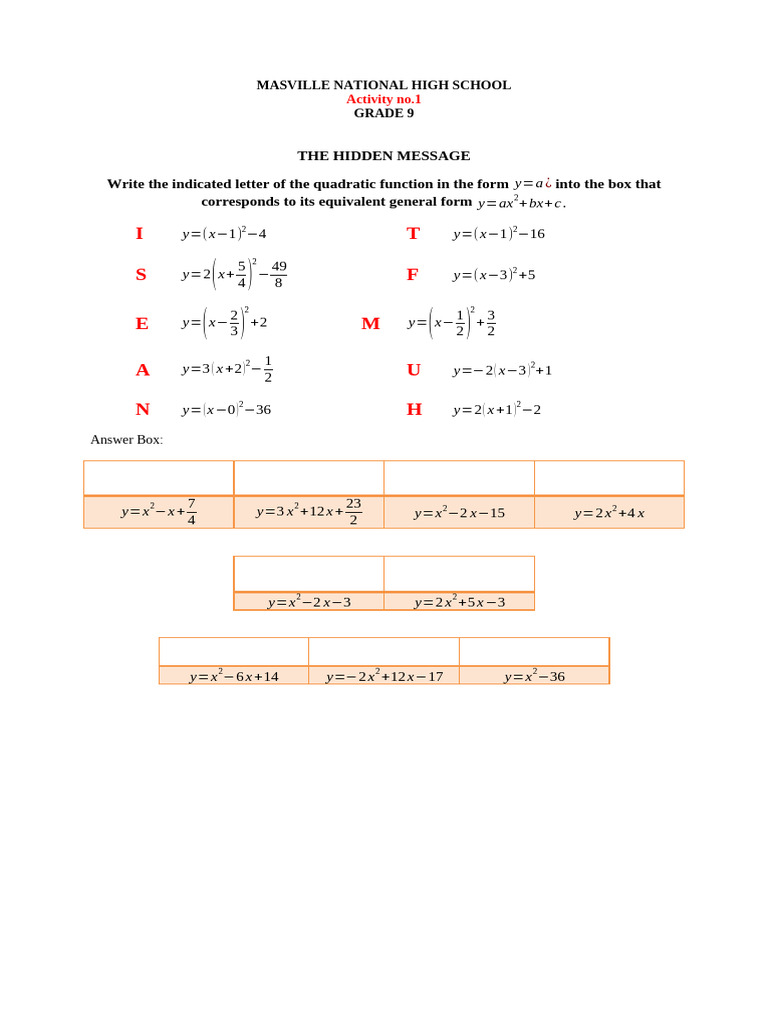 The Hidden Message Activity | PDF