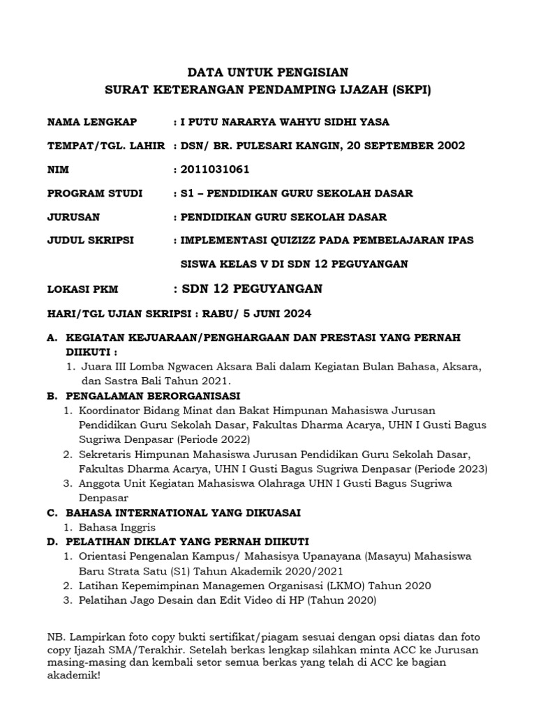Persyaratan SKPI dan Pengisian Data Mahasiswa | PDF
