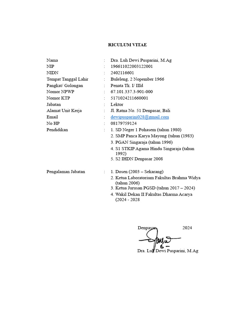 CV Bu Dewi | PDF | Sains & Matematika | Agama & Spiritualitas