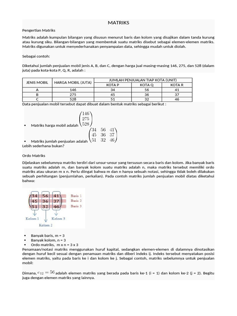 Pengertian Matriks | PDF