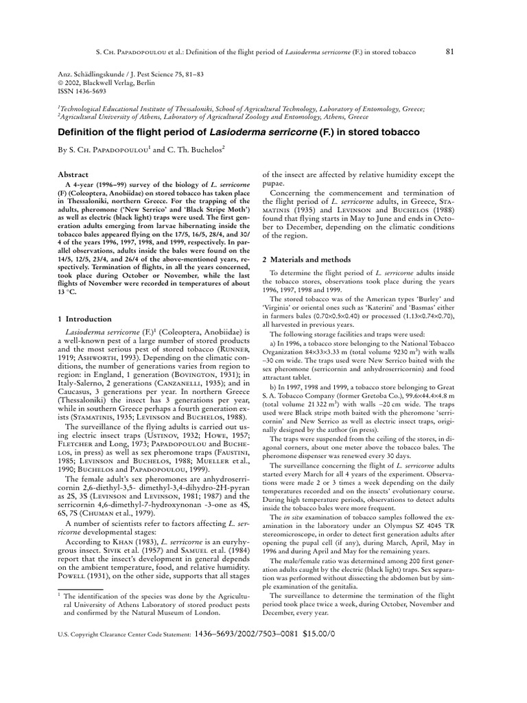 (2002) - Definition of The Flight Period of Lasioderma Serricorne (F ...