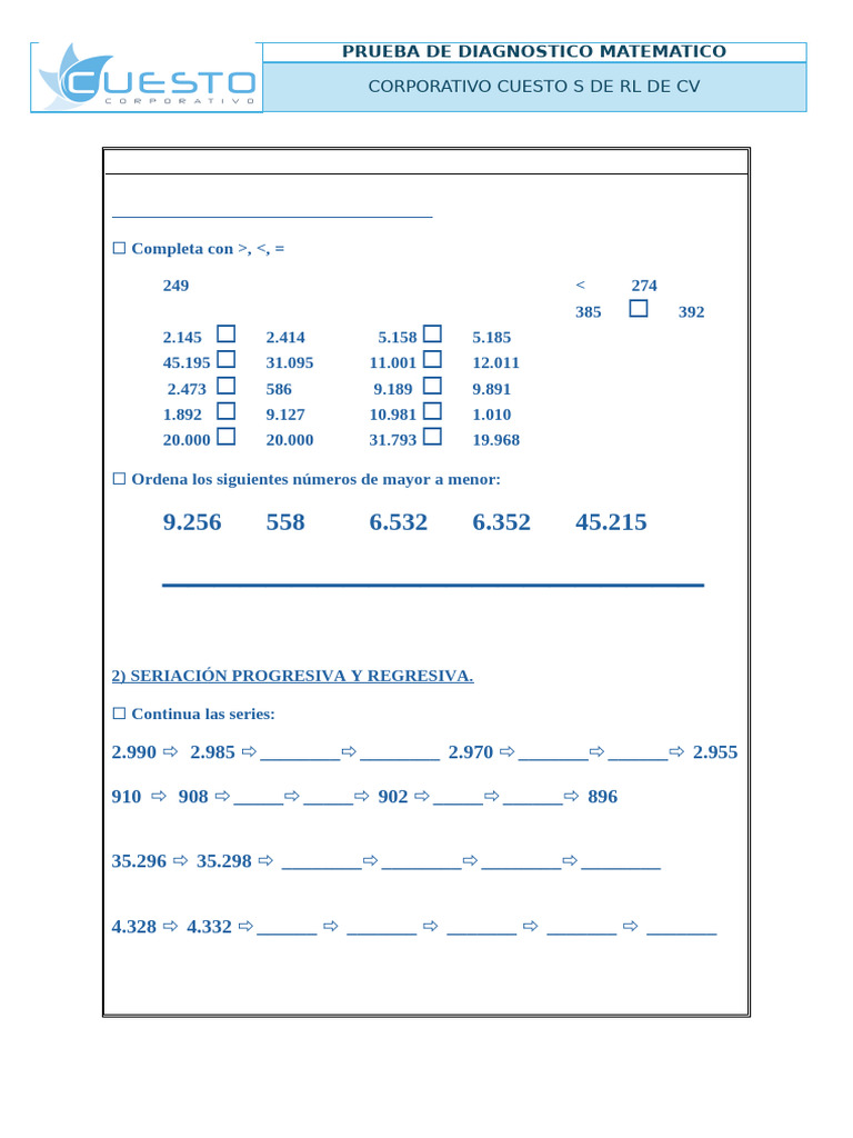 Prueba Diagnóstica de Matemáticas | PDF
