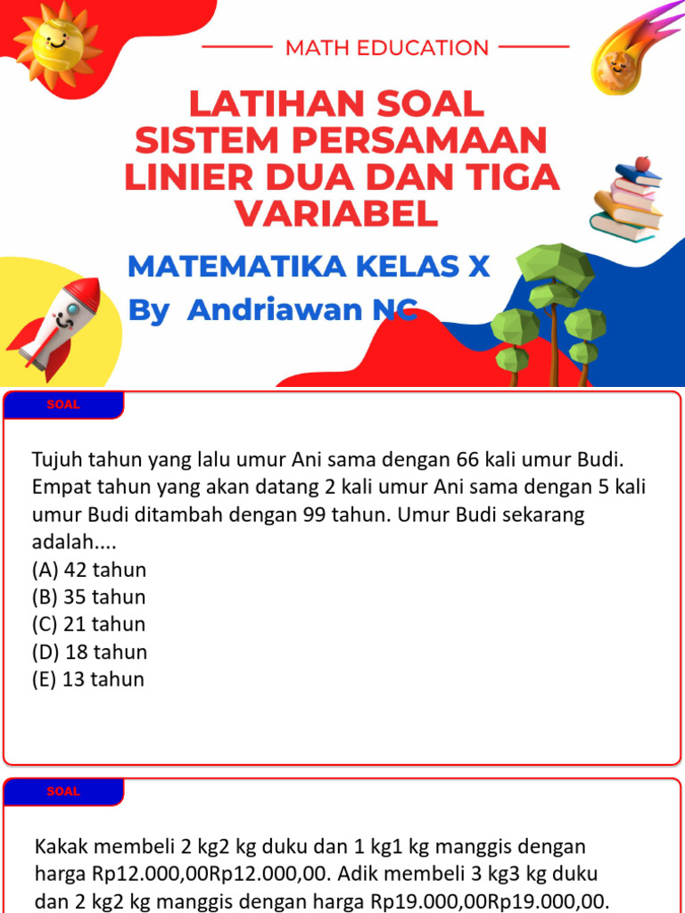 Latihan Soal SPLDV + SPLTV | PDF