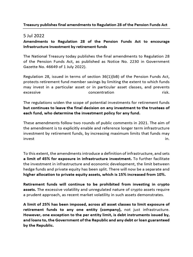 Final Amendments to Pension Funds Act | PDF | Pension | Investing